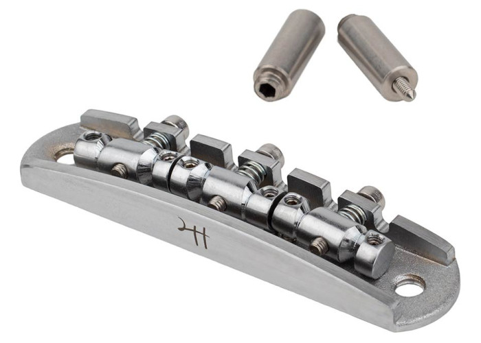 Halon offset guitar bridge, imperial posts, full 1060 steel, chrome satin