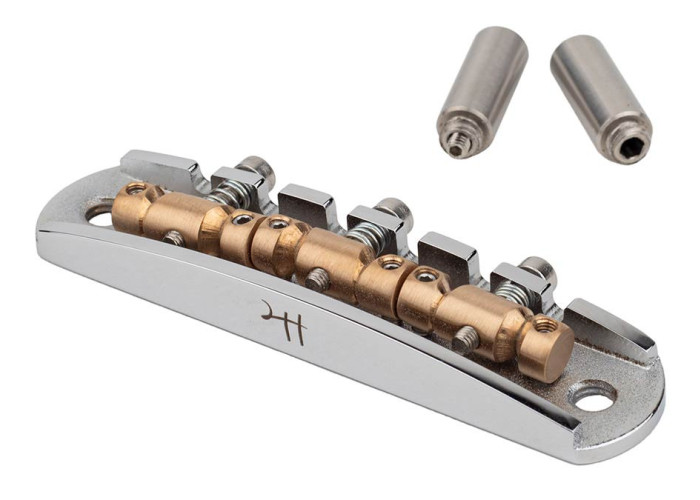 Halon offset guitar bridge, imperial posts, chrome gloss 1060 steel bridge plate, satin raw ...